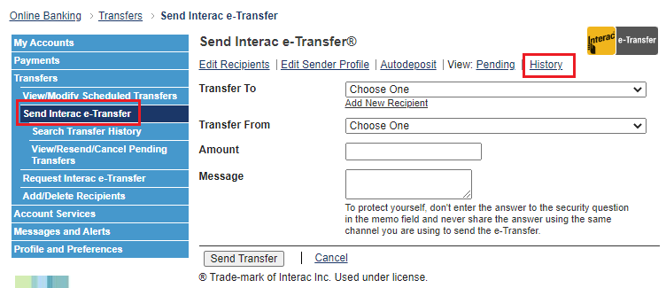 How to Save e-Transfer History