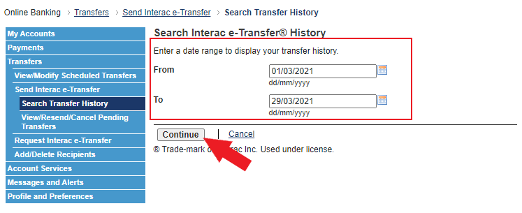 How to Save e-Transfer History