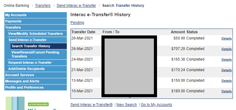 How to Save e-Transfer History