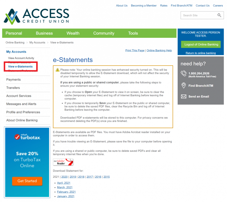 Accessing e-Statements