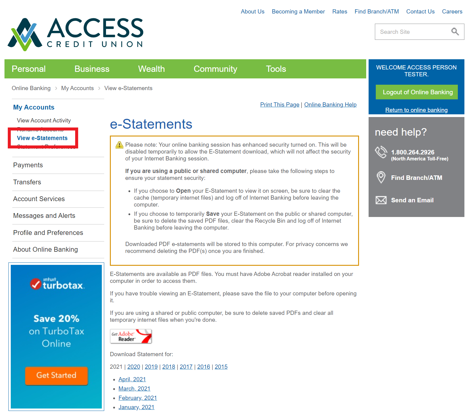 Accessing e-Statements